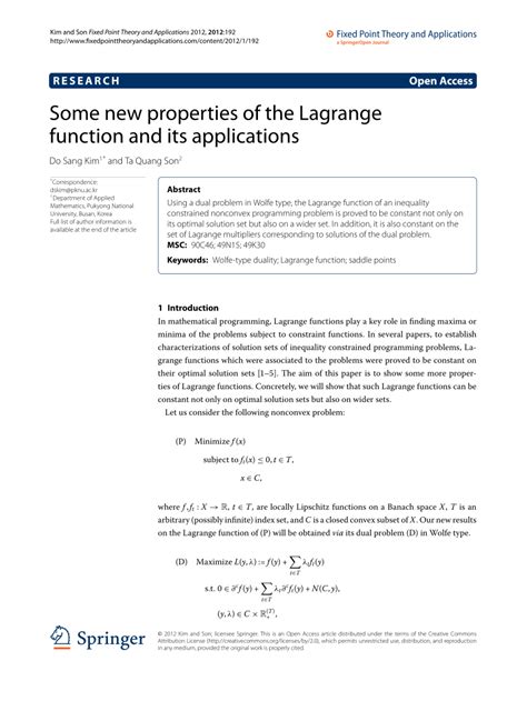 PDF Some New Properties Of The Lagrange Function And Its Applications