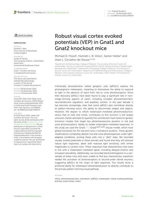 Pdf Robust Visual Cortex Evoked Potentials Vep In Gnat1 And Gnat2 Knockout Mice