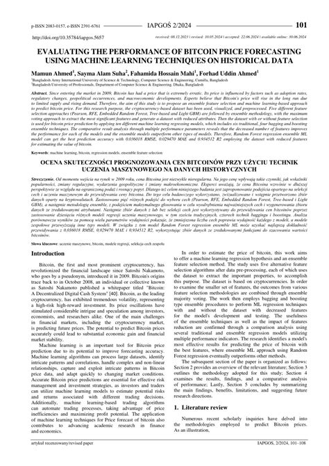 Pdf Evaluating The Performance Of Bitcoin Price Forecasting Using