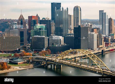 Aerial View Of Downtown Pittsburgh The Monongahela River And The Fort