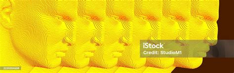 복셀화된 얼굴 군인의 프로필 기술 및 로봇 공학 개념 여러 복제 된 인간의 3d 벡터 그림 프리젠 테이션 표지 또는 브로셔를 위해 디자인하십시오 3차원 형태에 대한 스톡