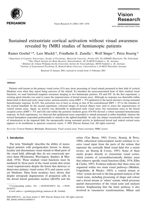 Pdf Sustained Extrastriate Cortical Activation Without Visual Awareness Revealed By Fmri