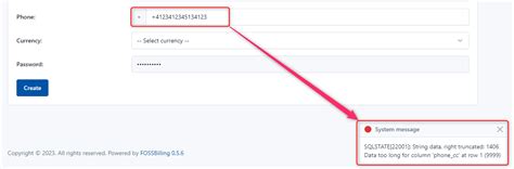 Bug Invalid Validation Of Phone Field Leads To Sql Error · Issue 1718 · Fossbilling