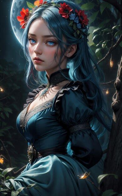 Premium Ai Image Beautiful Girl With Blue Eyes In The Moonlight