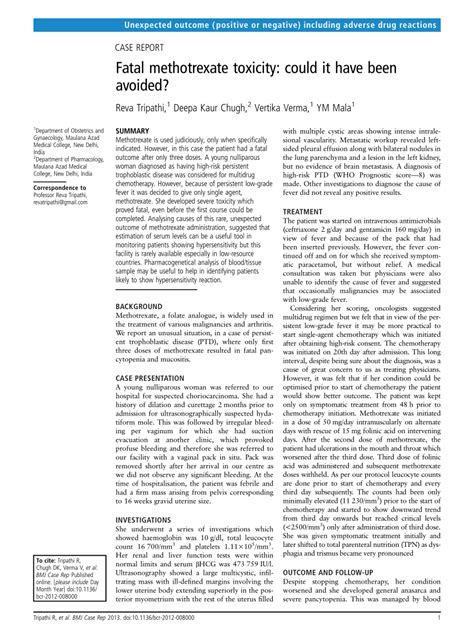 PDF Fatal Methotrexate Toxicity Could It Have Been Avoided