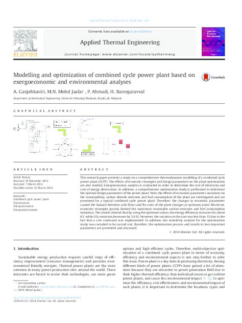 Pdf Modelling And Optimization Of Combined Cycle Power Plant Based On Exergoeconomic And