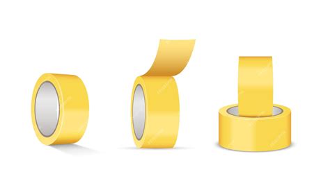 현실적인 덕트 테이프 세트 부착 또는 격리된 연결을 위한 노란색 끈적끈적한 접착 롤 프리미엄 벡터