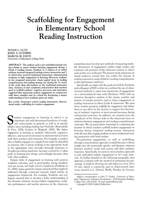 Pdf Scaffolding For Engagement In Elementary School Reading Instruction