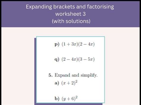 Expanding Brackets And Factorising Worksheet 3 With Solutions