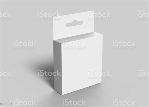 항 모의 설계 및 디자인 프레 젠 테이 션에 대 한 탭 소매 상자 흰색 빈 골 판지 포장 상자 매달려 3d 렌더링 그림입니다 0명에 대한 스톡 사진 및 기타 이미지 Istock