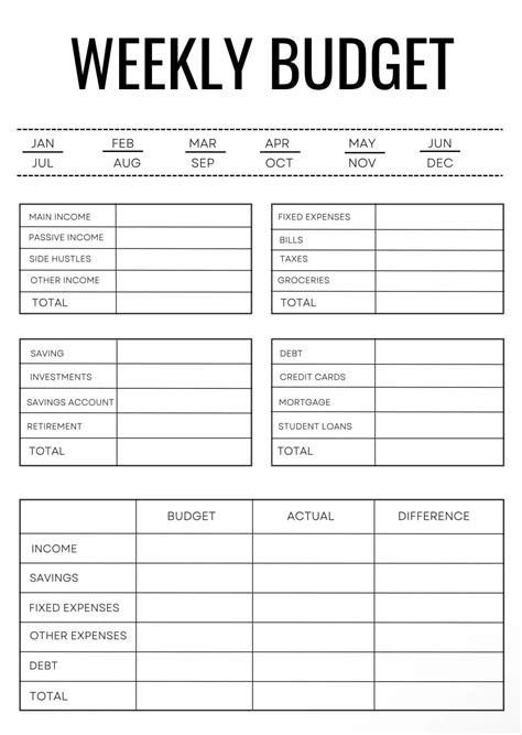 Printable Weekly Budget Template Free Image Free Download And Print