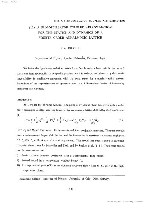 PDF A SPIN OSCILLATOR COUPLED APPROXIMATION FOR THE STATICS AND DYNAMICS OF A FOURTH