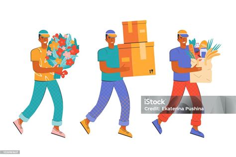 상품 제품 소포 및 꽃의 배달 서비스 만화 캐릭터 택배 자원 봉사자 또는 사회 복지사 자원 봉사 지원 또는 익스프레스 배달의