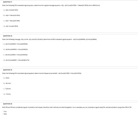 Solved QUESTION Given The Following FM Modulated Signal Chegg