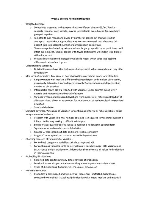 Lecture Normal Distribution Week 3 Lecture Normal Distribution Weighted Average O Sometimes