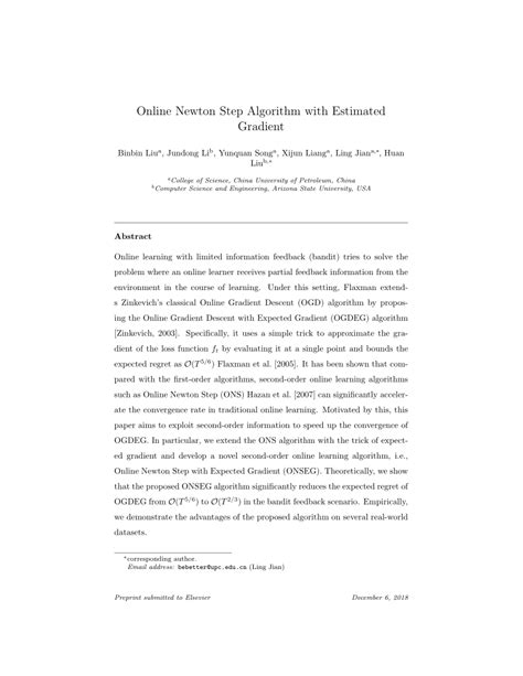Pdf Online Newton Step Algorithm With Estimated Gradient