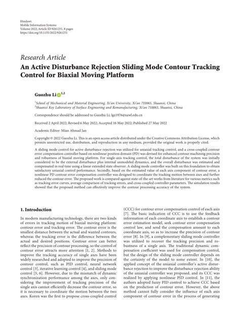 Pdf An Active Disturbance Rejection Sliding Mode Contour Tracking Control For Biaxial Moving