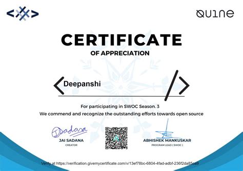 deepanshi shimar on linkedin givemycertificate community swoc quine opensource community
