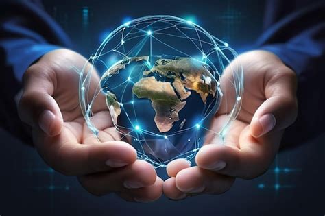 Premium Photo Abstract Palm Hands Holding Global Network Connections Innovative Technology In