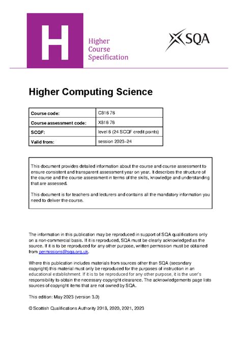 H Course Spec Computing Science Higher Computing Science Course Code