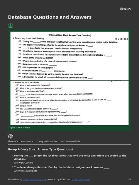 Database Questions And Answers Pdf Relational Database Databases