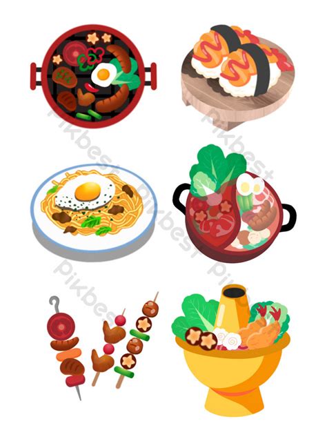 벡터 손으로 그린 만화 음식 일러스트 Psd 무료 다운로드 Pikbest