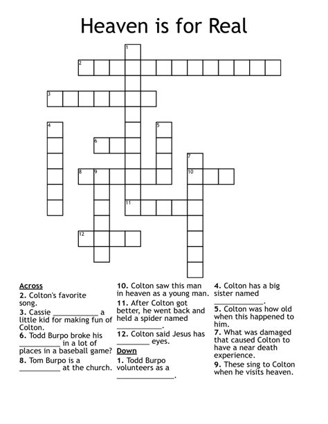 Heaven Is For Real Crossword Wordmint