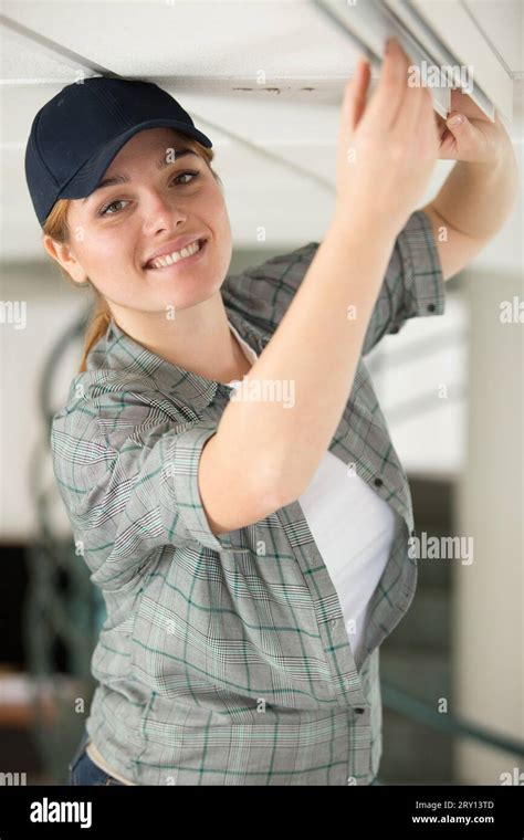 Architect Engineer Woman With Long Ruler Stock Photo Alamy