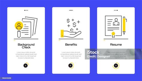플랫 아이콘이 있는 모바일 앱 페이지 화면의 작업 및 이력서 개념 Ux Ui 디자인 템플릿 벡터 일러스트레이션 신청서에 대한 스톡 벡터 아트 및 기타 이미지 Istock
