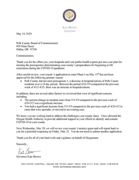 State Of Oregon Denial Of County Application To Enter Phase 1 Polk