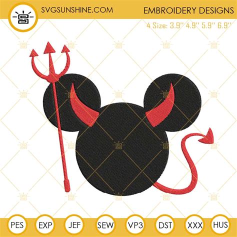Mickey Head Devil Machine Embroidery Designs Halloween Mickey Mouse Embroidery Files