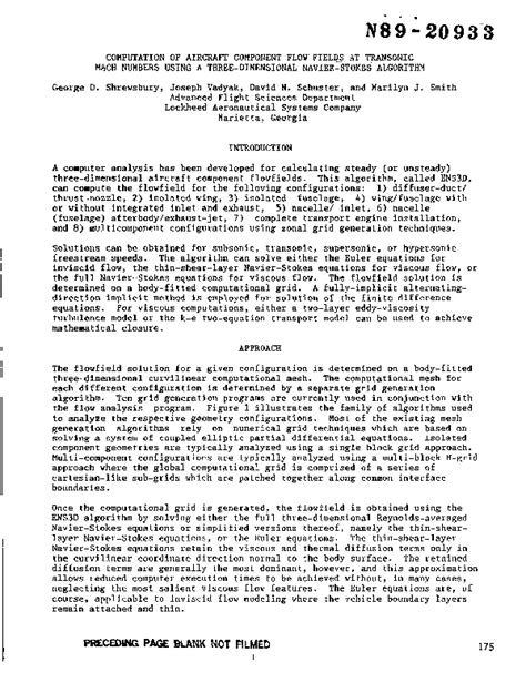 Pdf N89 20933 Computation Of Aircraft Component Flow Fields At
