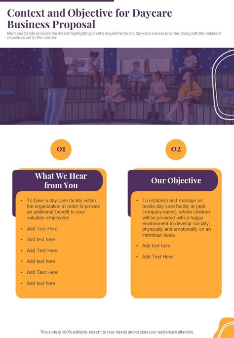 Context And Objective For Daycare Business Proposal One Pager Sample Example Document Ppt Example