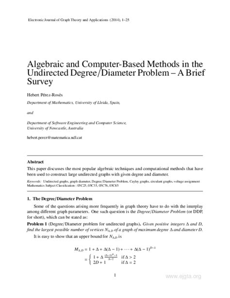 Pdf Algebraic And Computer Based Methods In The Undirected Degree
