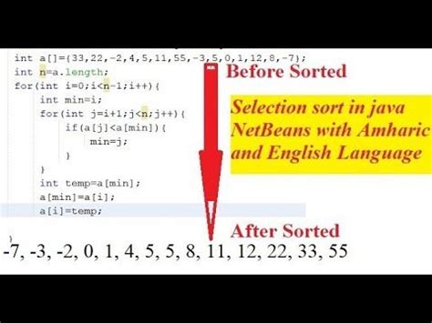 Selection Sort In Java NetBeans With Amharic And English Language