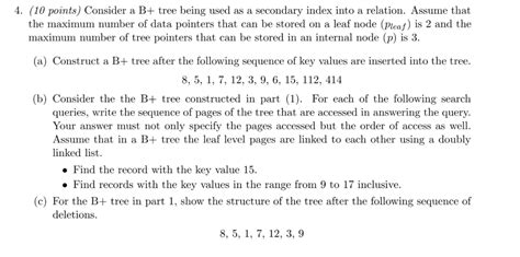 Solved 4 10 Points Consider A B Tree Being Used As A