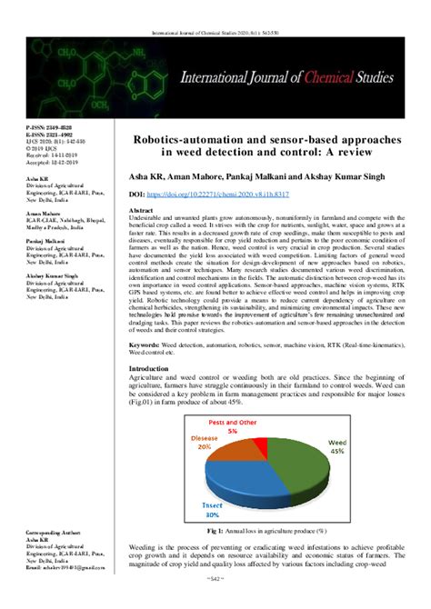 Pdf Robotics Automation And Sensor Based Approaches In Weed Detection And Control A Review