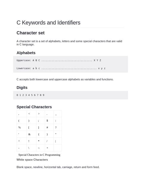 C Keywords And Identifiers Pdf Reserved Word Software Engineering