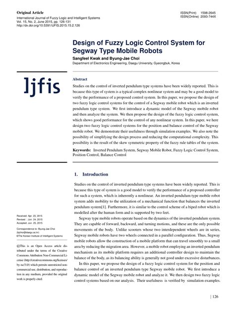 pdf design of fuzzy logic control system for segway type mobile robots