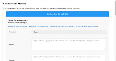 Calculadora De Matrices Para Suma Resta Multiplicación E Inversión