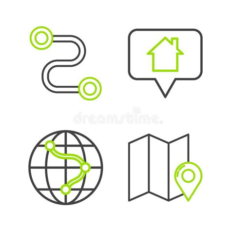 Set Line Folded Map With Location Marker Monitor And Folded Map Pointer House And Route Icon