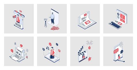 Blogging Concept Of Isometric Icons In 3d Isometry Design For Web Bloggers Creating Video