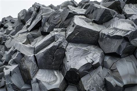 closeup of rugged basalt cliffs with sharp edges and a textured surface