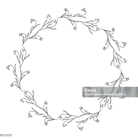 꽃무늬 프레임 사랑스러운 서클 화환입니다 벡터 일러스트 레이 션입니다 손으로 그린 귀여운 나뭇잎 디자인을 위한 빈 아름다운 원형 0명에 대한 스톡 벡터 아트 및 기타 이미지