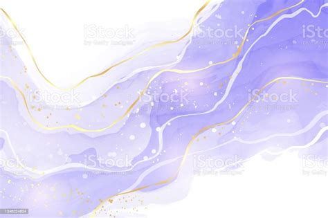 황금선이 있는 보라색 라벤더 액체 수채화 배경 파스텔 바이올렛 대리석 알코올 잉크 그리기 효과 웨딩 초대 메뉴 Rsvp에 대한 벡터 일러스트 디자인 템플릿 0명에 대한 스톡