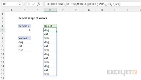 Repeat Range Of Values Excel Formula Exceljet