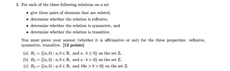 Solved For Each Of The Three Following Relations On A
