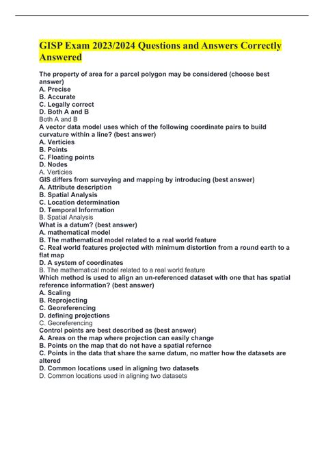 Gisp Exam 2023 2024 Questions And Answers Correctly Answered Gisp Geographic Information