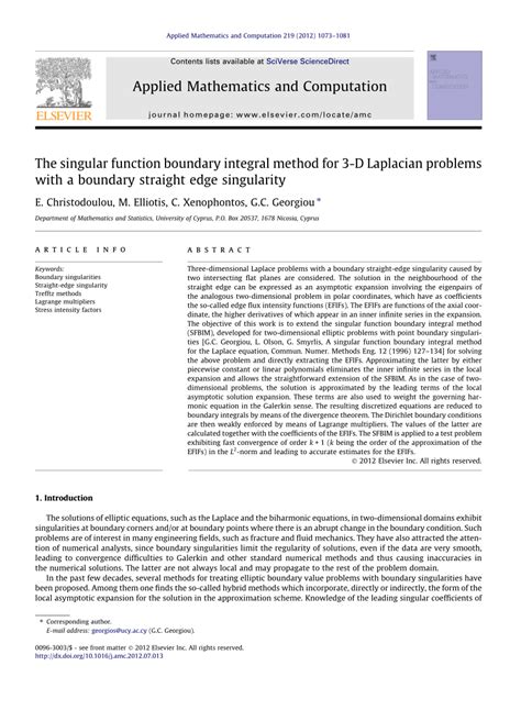 Pdf The Singular Function Boundary Integral Method For 3 D Laplacian Problems With A Boundary