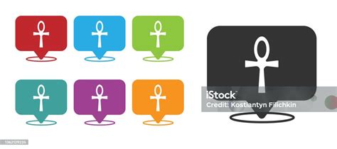 흰색 배경에 격리 된 검은 십자가 Ankh 아이콘 삶에 대한 이집트어 단어 또는 불멸의 상징 다채로운 아이콘을 설정합니다 벡터 고대의에 대한 스톡 벡터 아트 및 기타 이미지